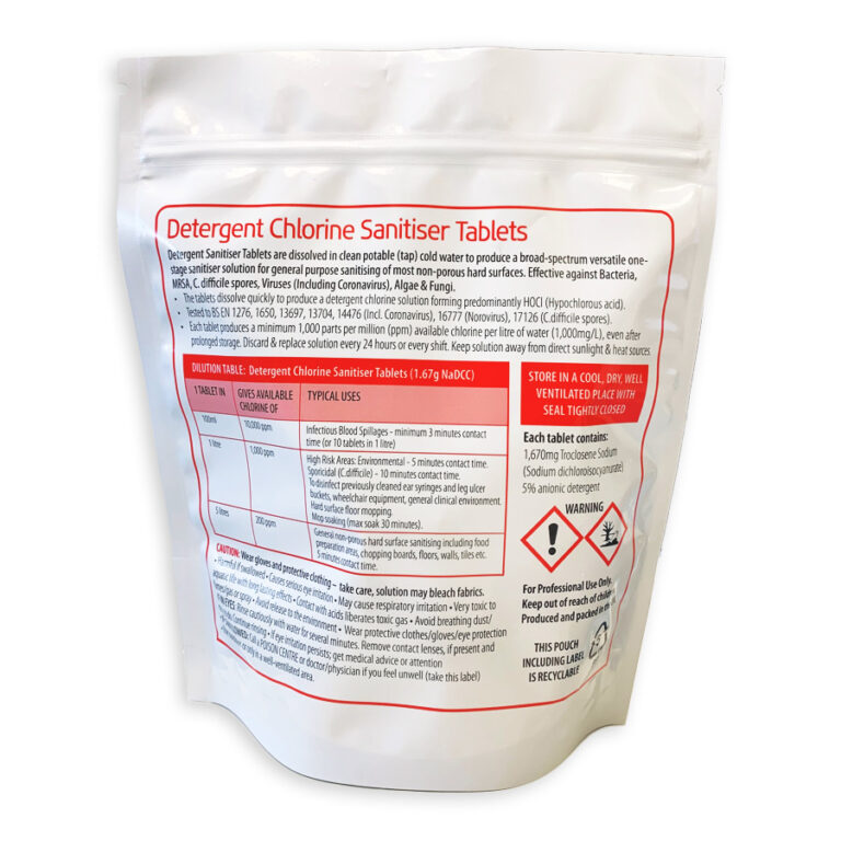 Detergent Chlorine Tablets Recyclable Pouch Pack - 1.7g NaDCC - 200 per ...